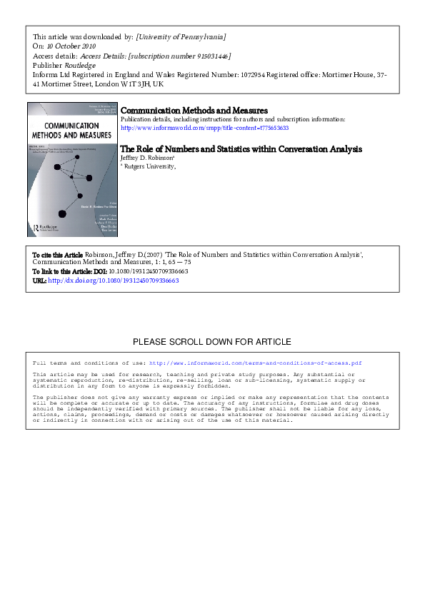 (PDF) Communication Methods and Measures The Role of Numbers and ...