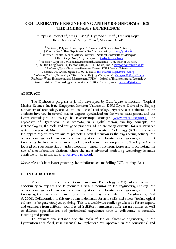 (PDF) Collaborative Engineering and Hydroinformatics: The Hydroasia Experience