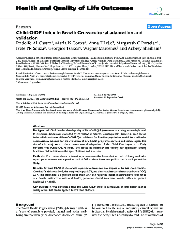 (PDF) Child-OIDP index in Brazil: cross-cultural adaptation and validation