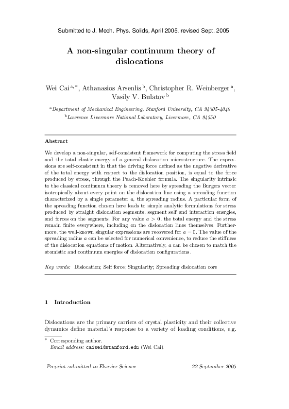 (PDF) A non-singular continuum theory of dislocations