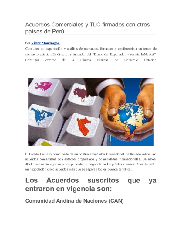 (DOC) Acuerdos Comerciales y TLC firmados con otros países de Perú