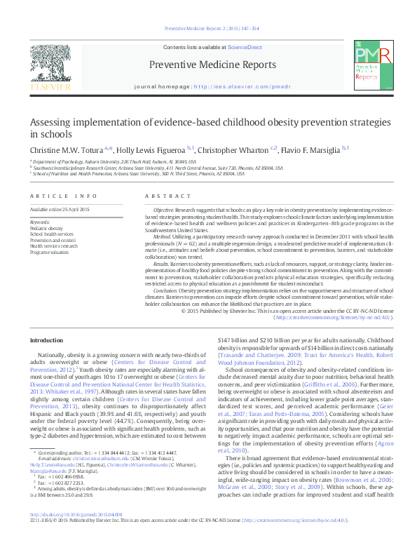 (PDF) Assessing Implementation of Evidence-based Childhood Obesity Prevention Strategies in Schools