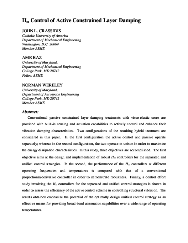 (PDF) H Control of Active Constrained Layer Damping