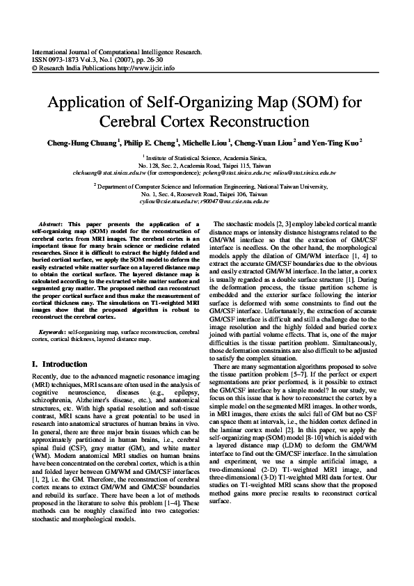 (PDF) Application of Self-Organizing Map (SOM) for Cerebral Cortex ...