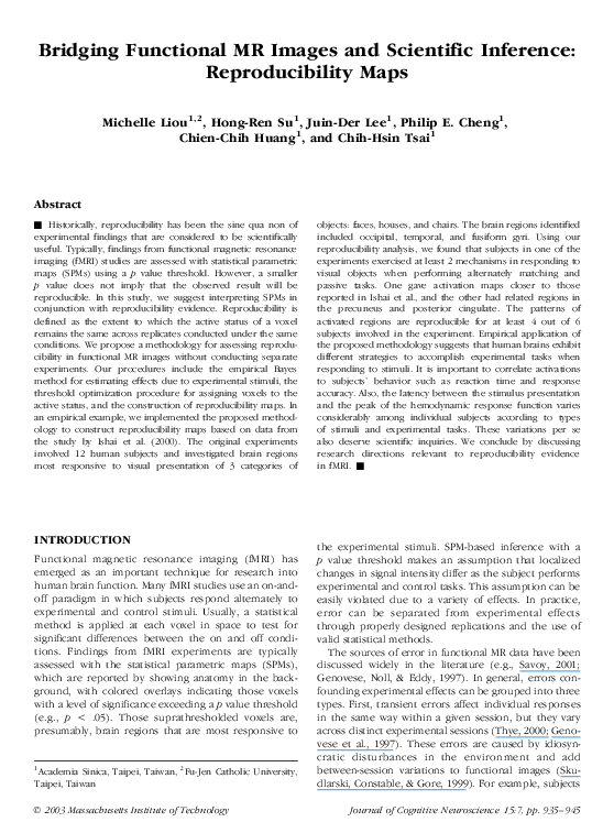 (PDF) Bridging Functional MR Images and Scientific Inference: Reproducibility Maps