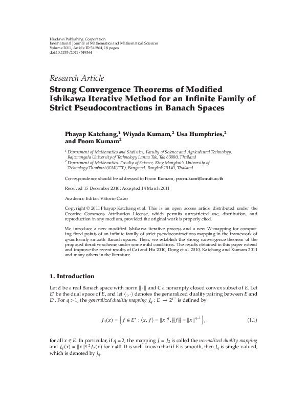 Pdf Strong Convergence Theorems Of Modified Ishikawa Iterative Method