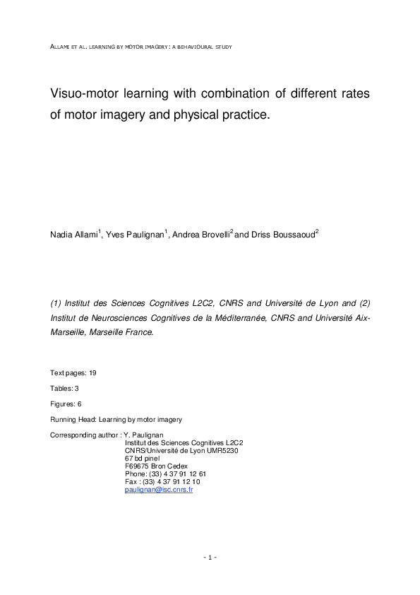 (PDF) Visuo-motor learning with combination of different rates of motor ...