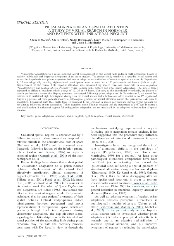 (PDF) Prism Adaptation and Spatial Attention: A Study of Visual Search in Normals and Patients ...