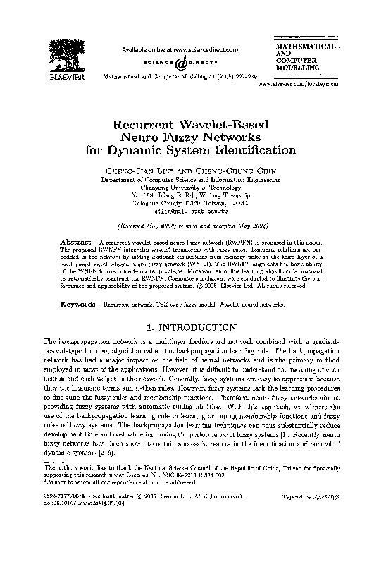 Pdf Recurrent Wavelet Based Neuro Fuzzy Networks For Dynamic System Identification