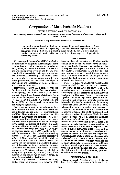 (PDF) Computation of most probable number