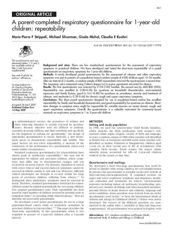 (PDF) A parent-completed respiratory questionnaire for 1-year-old ...