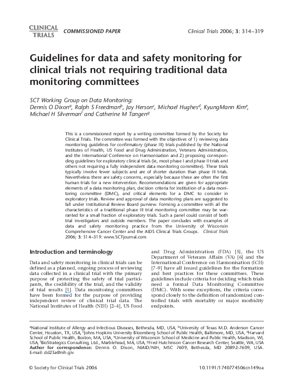 (PDF) Guidelines for data and safety monitoring for clinical trials not ...