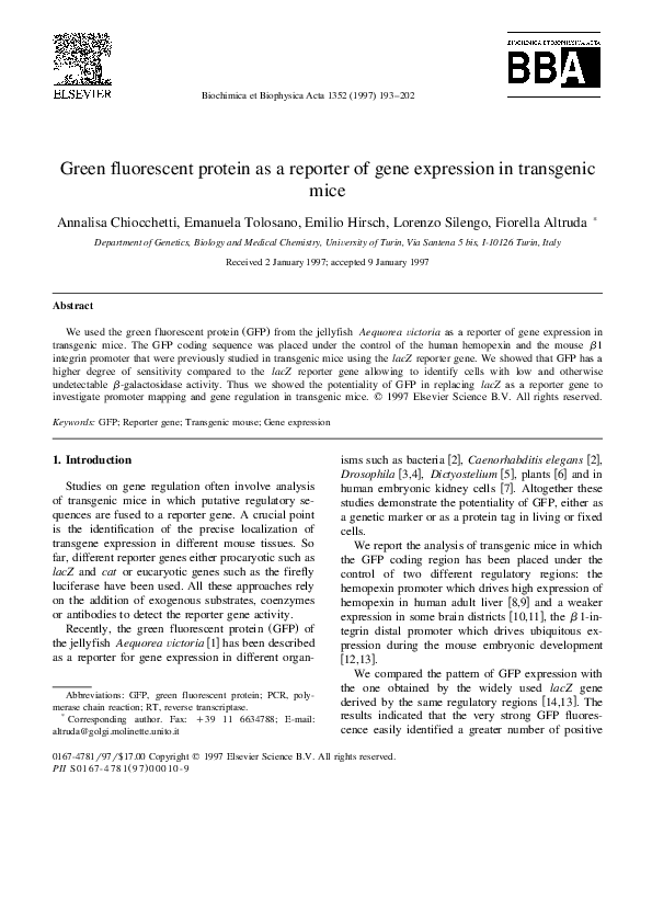(PDF) Green fluorescent protein as a reporter of gene expression in ...