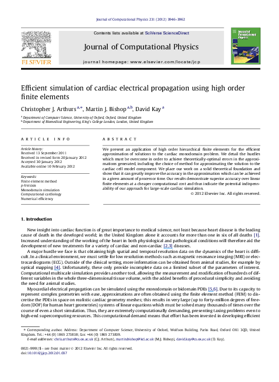 (PDF) Efficient simulation of cardiac electrical propagation using high order finite elements