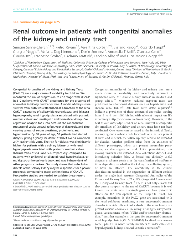(PDF) Renal outcome in patients with congenital anomalies of the kidney ...