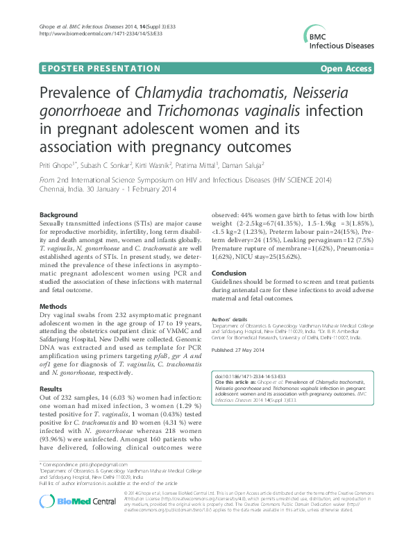 (PDF) Prevalence of Chlamydia trachomatis, Neisseria gonorrhoeae and Trichomonas vaginalis ...