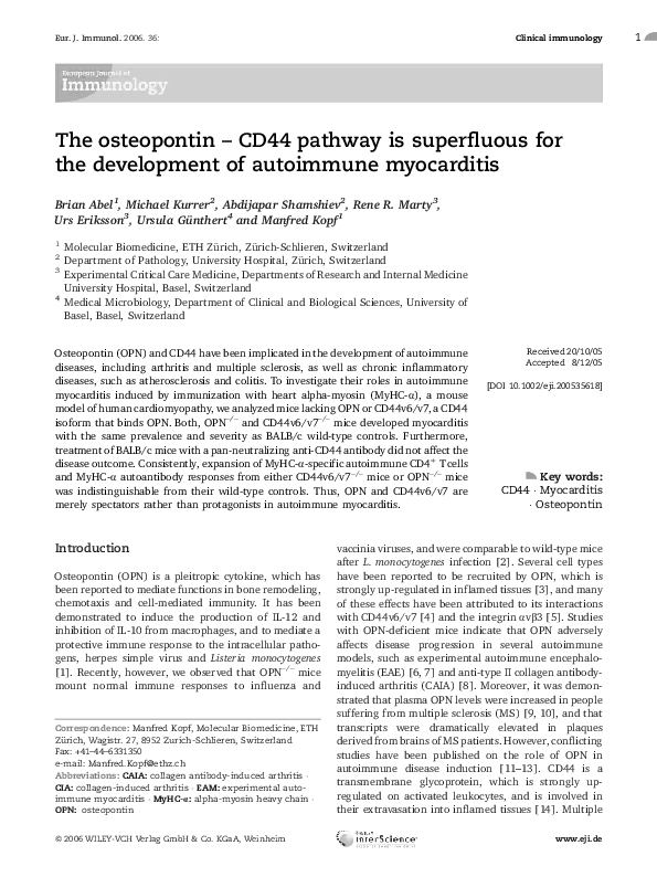 (PDF) The osteopontin – CD44 pathway is superfluous for the development ...