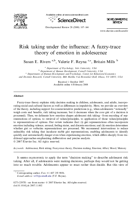 (PDF) Risk taking under the influence: A fuzzy-trace theory of emotion ...
