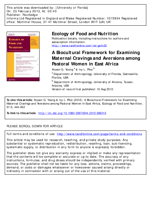 (PDF) A biocultural framework for examining maternal cravings and ...