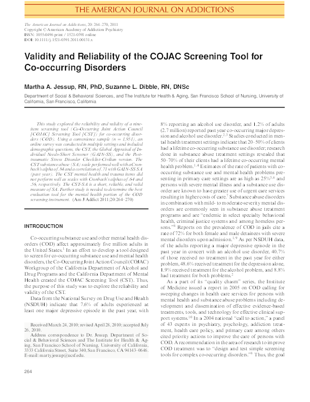 (PDF) Validity and Reliability of the COJAC Screening Tool for Co ...