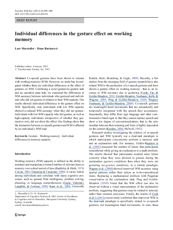 (PDF) Individual differences in the gesture effect on working memory