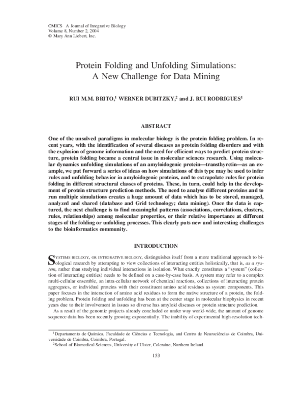 Pdf Protein Folding And Unfolding Simulations A New Challenge For Data Mining