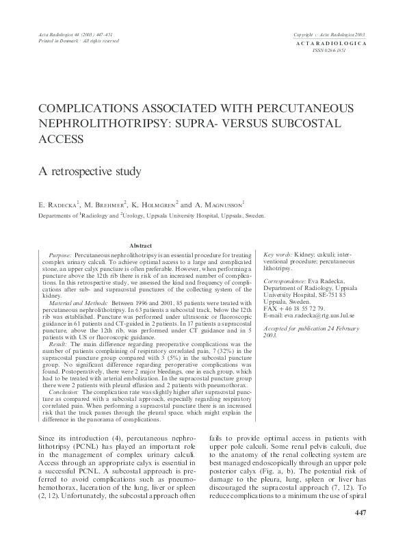 (PDF) Complications associated with Percutaneous nephrolitholapaxy ...