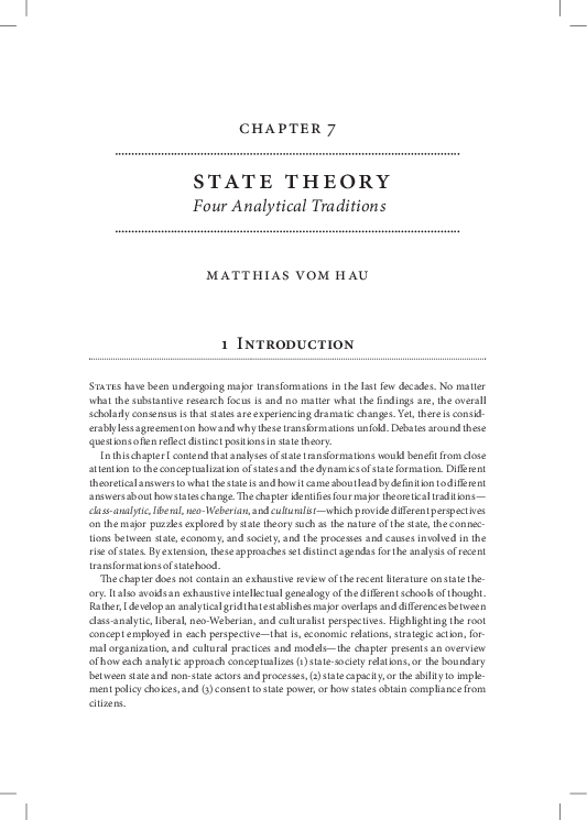 (PDF) State Theory: Four Analytical Traditions