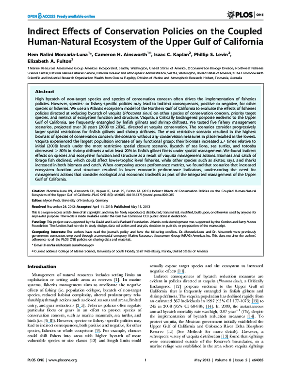 (PDF) Indirect Effects of Conservation Policies on the Coupled Human ...