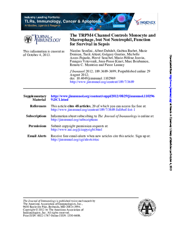 (PDF) The TRPM4 Channel Controls Monocyte and Macrophage, but Not ...