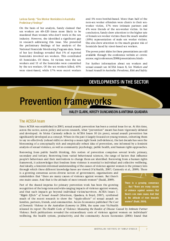 (PDF) Prevention frameworks - Australian Institute of Family Studies