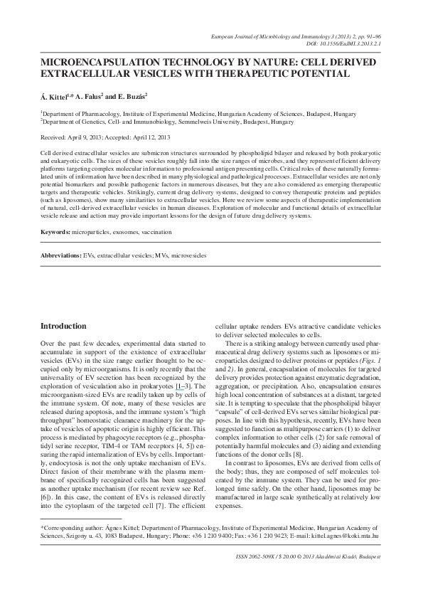 (PDF) Microencapsulation technology by nature: Cell derived ...
