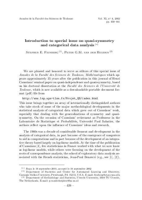 (PDF) Introduction to special issue on quasi-symmetry and categorical data analysis