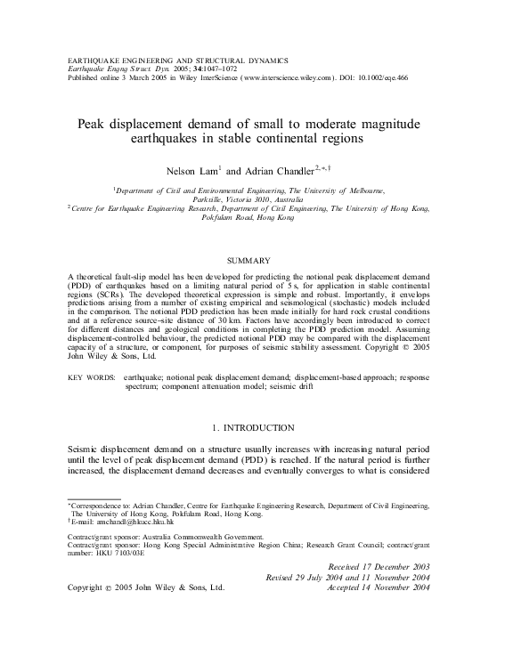 (PDF) Peak displacement demand of small to moderate magnitude ...