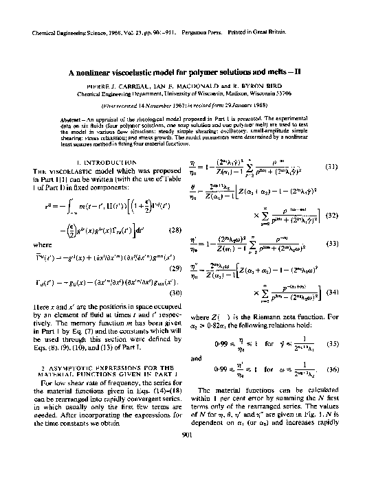 Pdf A Nonlinear Viscoelastic Model For Polymer Solutions And Melts—ii
