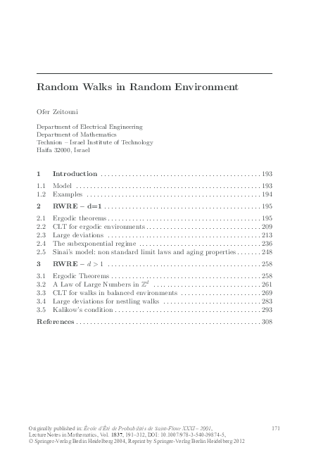(PDF) Random Walks in Random Environment