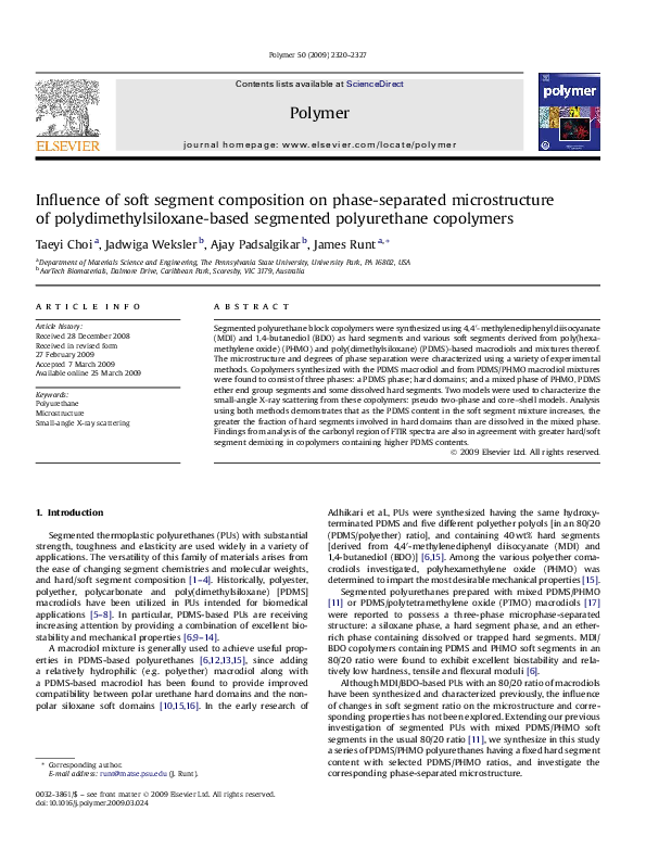(PDF) Influence of Soft Segment Composition on Phase Separated Microstructure of PDMS-Based ...