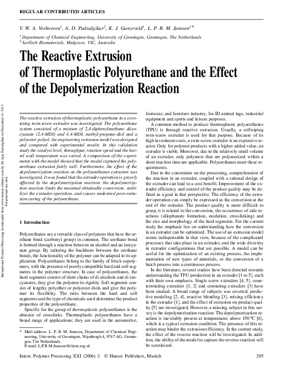 (PDF) The Reactive Extrusion of Thermoplastic Polyurethane and the ...
