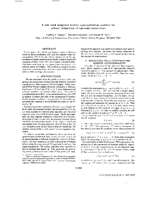 Pdf A Low Rank Weighted Matrix Approximation Method For Robust