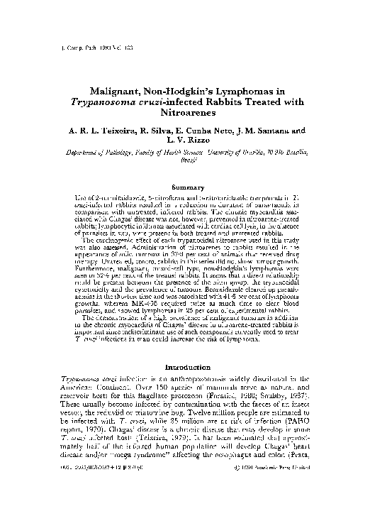 (PDF) Malignant, non-Hodgkin's lymphomas in Trypanosoma cruzi-infected ...