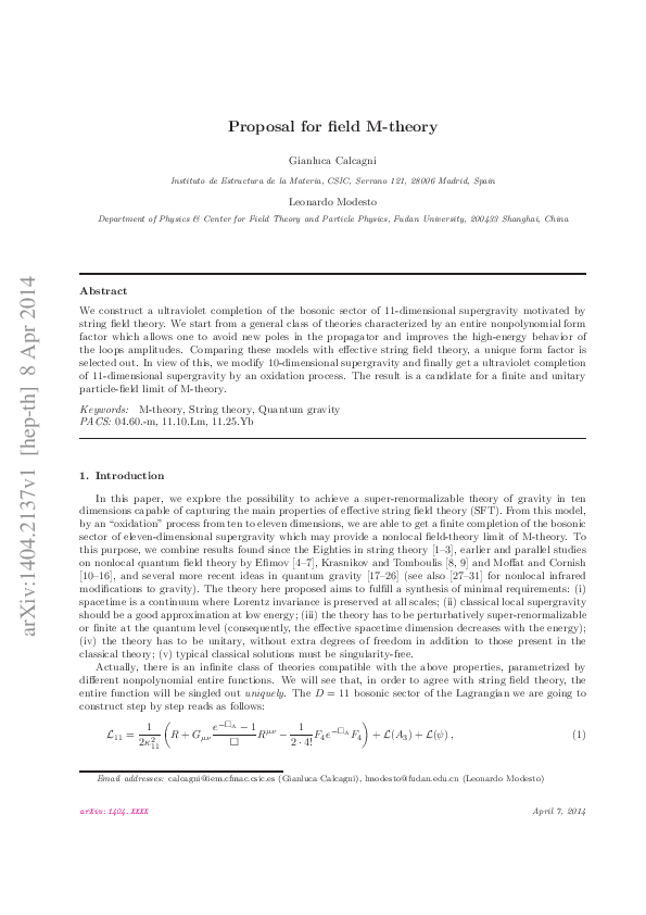 (PDF) Proposal for field M-theory