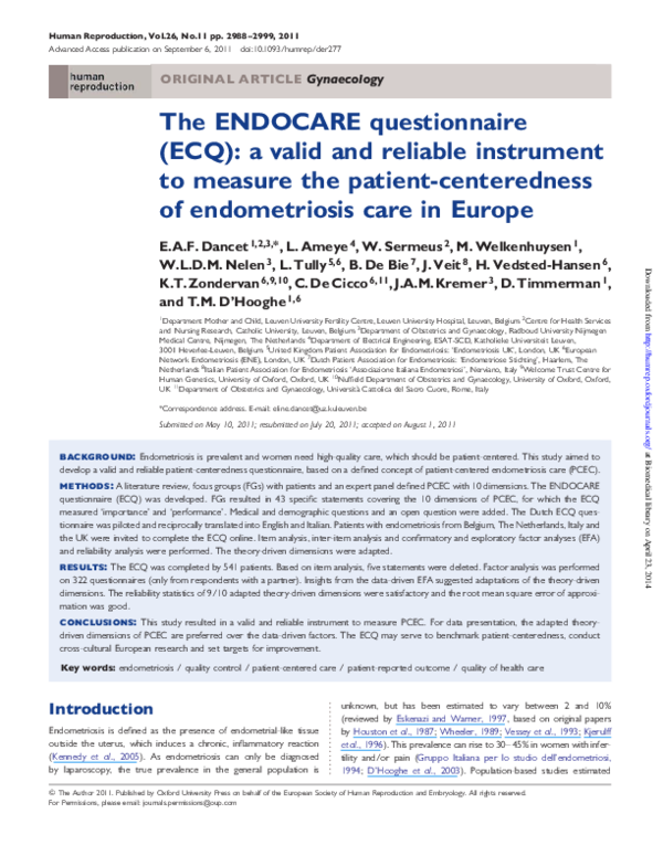 (PDF) The ENDOCARE questionnaire (ECQ): a valid and reliable instrument ...