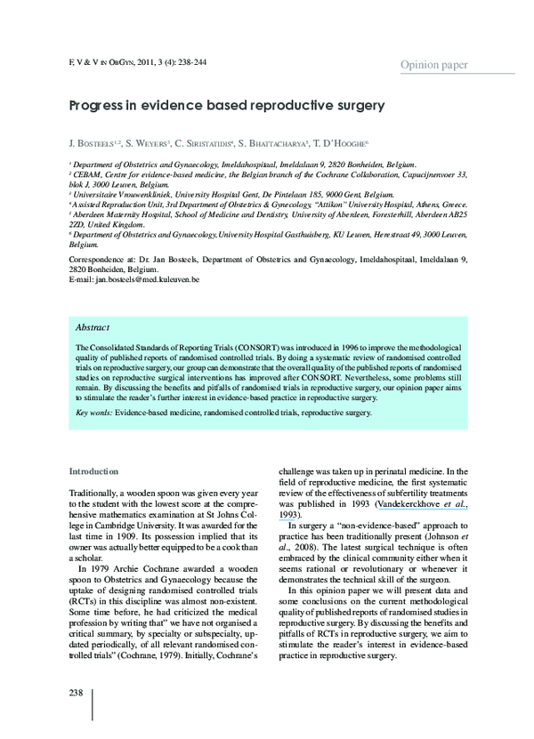 (PDF) Progress in evidence based reproductive surgery