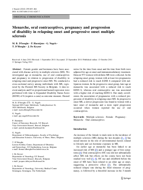 (PDF) Menarche, oral contraceptives, pregnancy and progression of ...