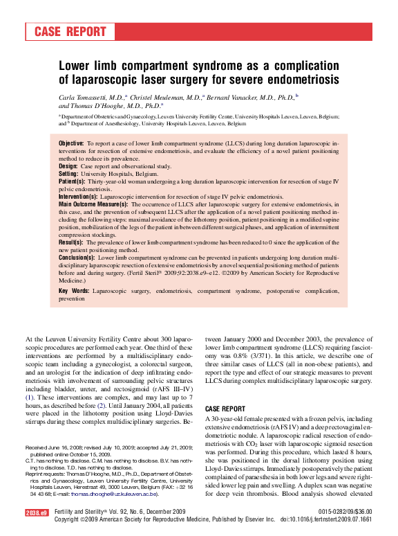 (PDF) Lower limb compartment syndrome as a complication of laparoscopic ...