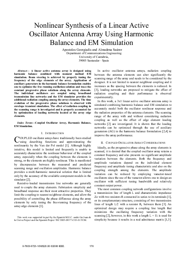 (PDF) Nonlinear synthesis of a linear active oscillator antenna array using harmonic balance and ...