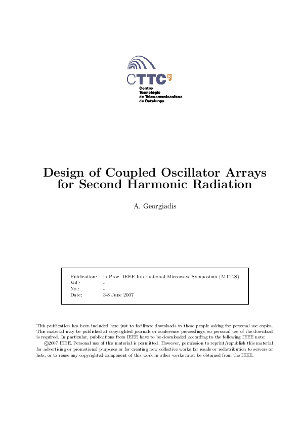 (PDF) Design of coupled oscillator arrays for second harmonic radiation