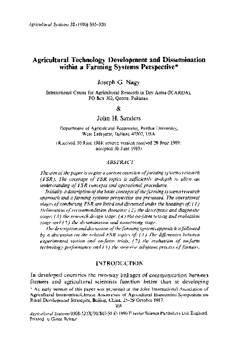 (PDF) Agricultural technology development and dissemination within a ...