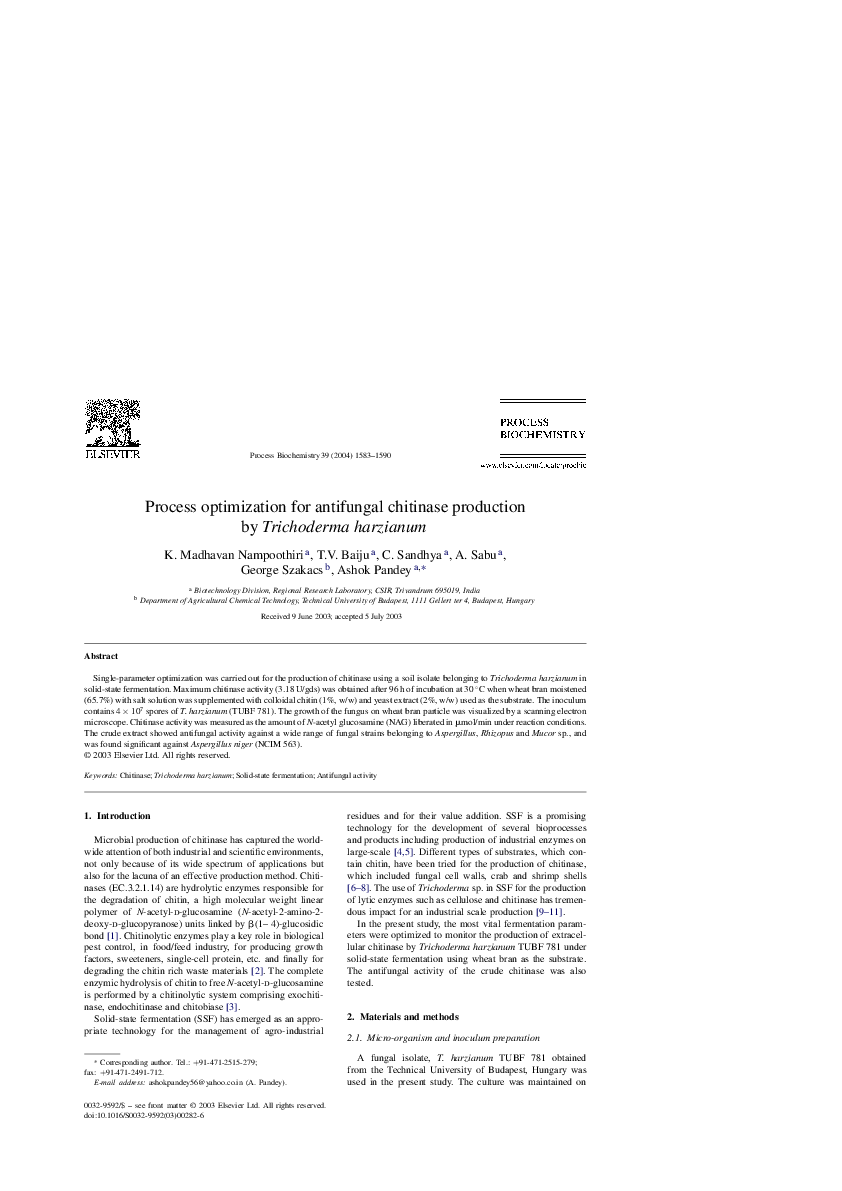 (PDF) Process optimization for antifungal chitinase production by Trichoderma harzianum