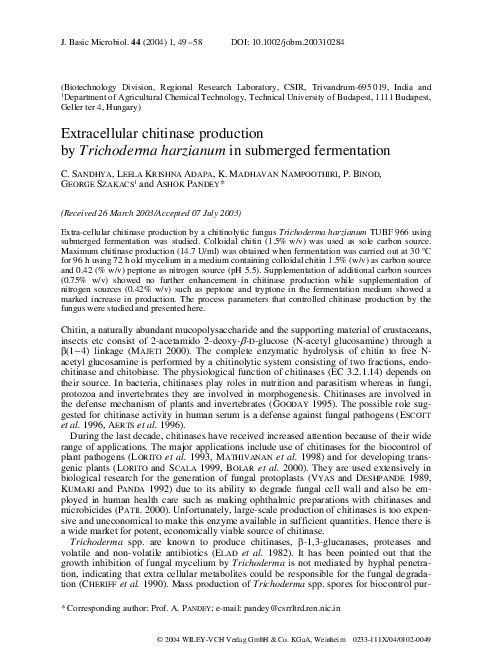 (PDF) Extracellular chitinase production by Trichoderma harzianum in submerged fermentation